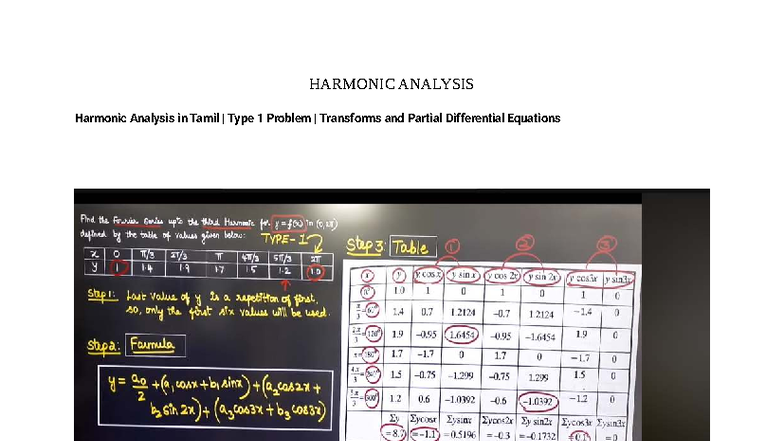Harmonic Analysis - sm flsVM - Mathematics I - Harmonic Analysis in Tamil | Type 1 Problem ...
