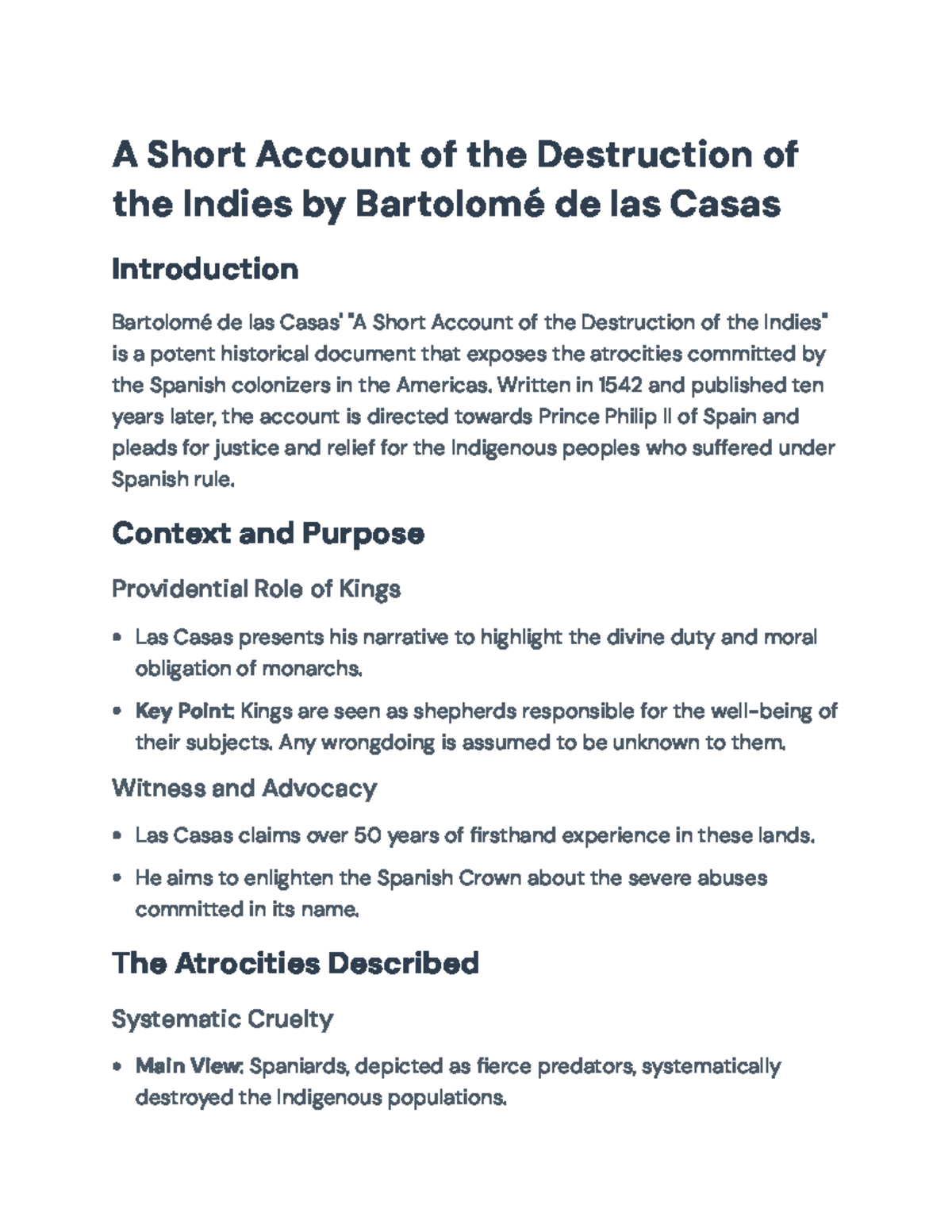 A Short Account of the Destruction of the Indies - Historical Analysis ...