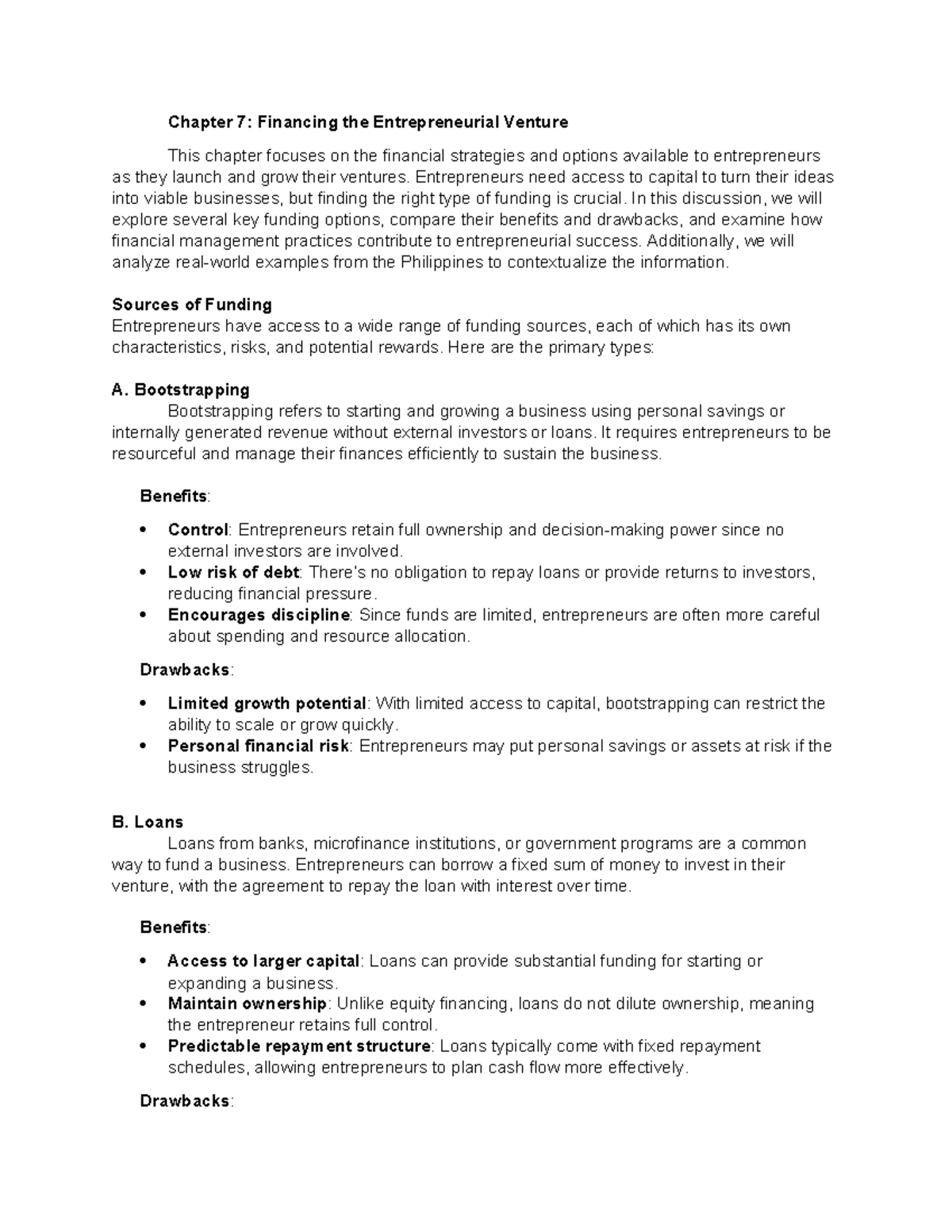 Week 8 - Financing the Entrepreneurial Venture - Chapter 7: Financing ...
