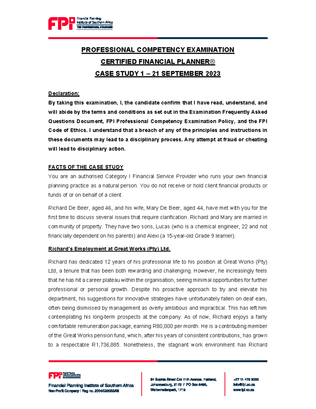 CFP September 2023 Case Study 1: Analysis & Suggested Answers - Studocu