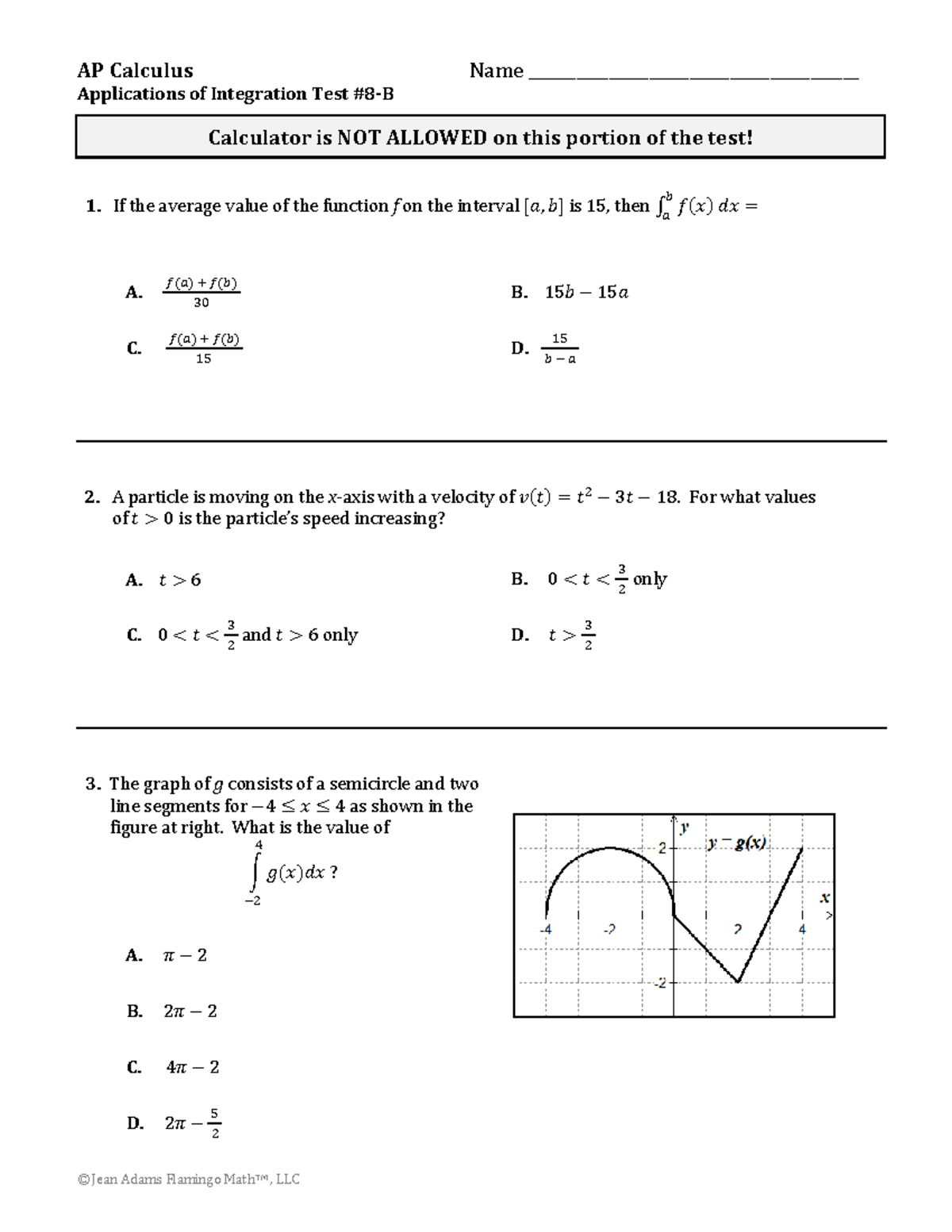 AP Calculus AB Applications of Integration Test (No Calculator) - Studocu
