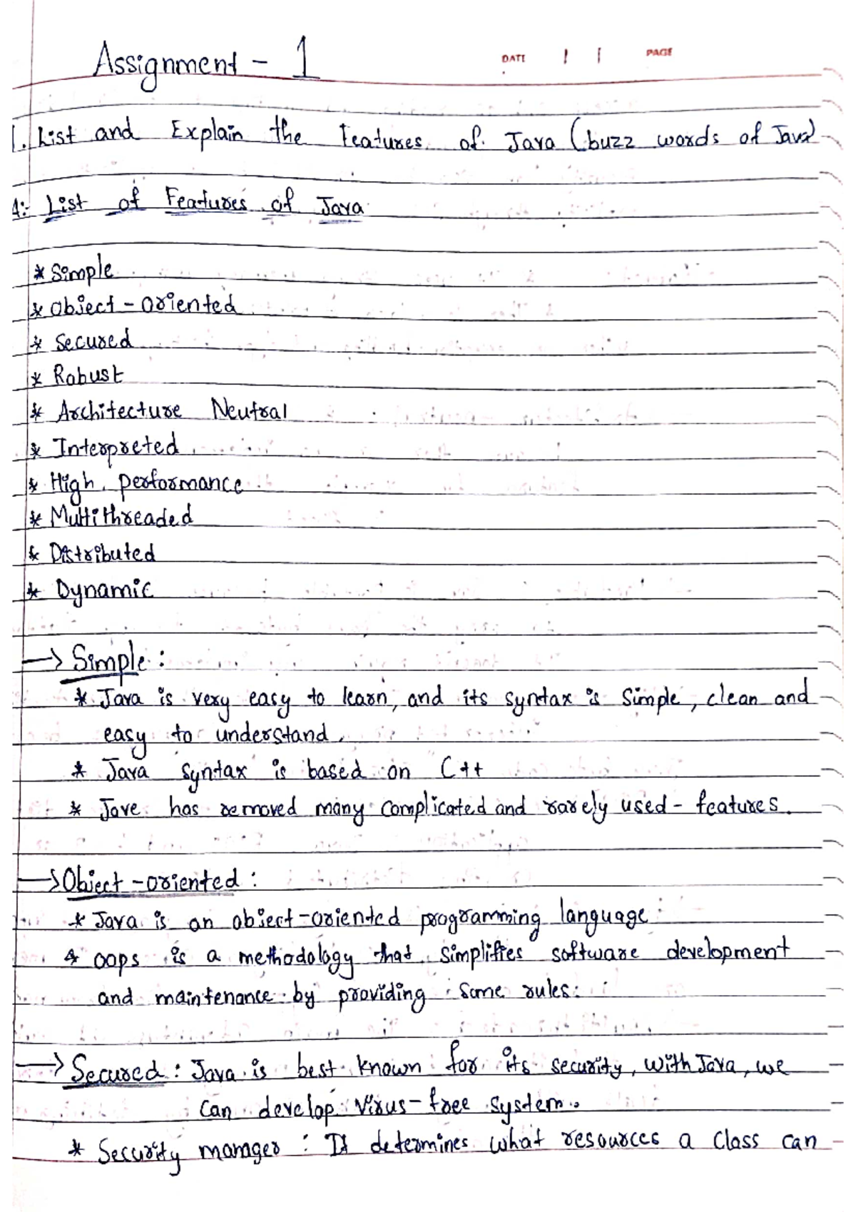 java programming - Assignment 1 DATE ! I PAGE L. List and Explain the Features of. Jara (buzz ...