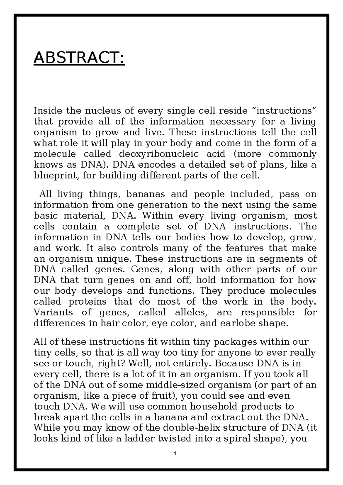 Extraction of DNA from Banana: A Hands-On Experiment - Studocu
