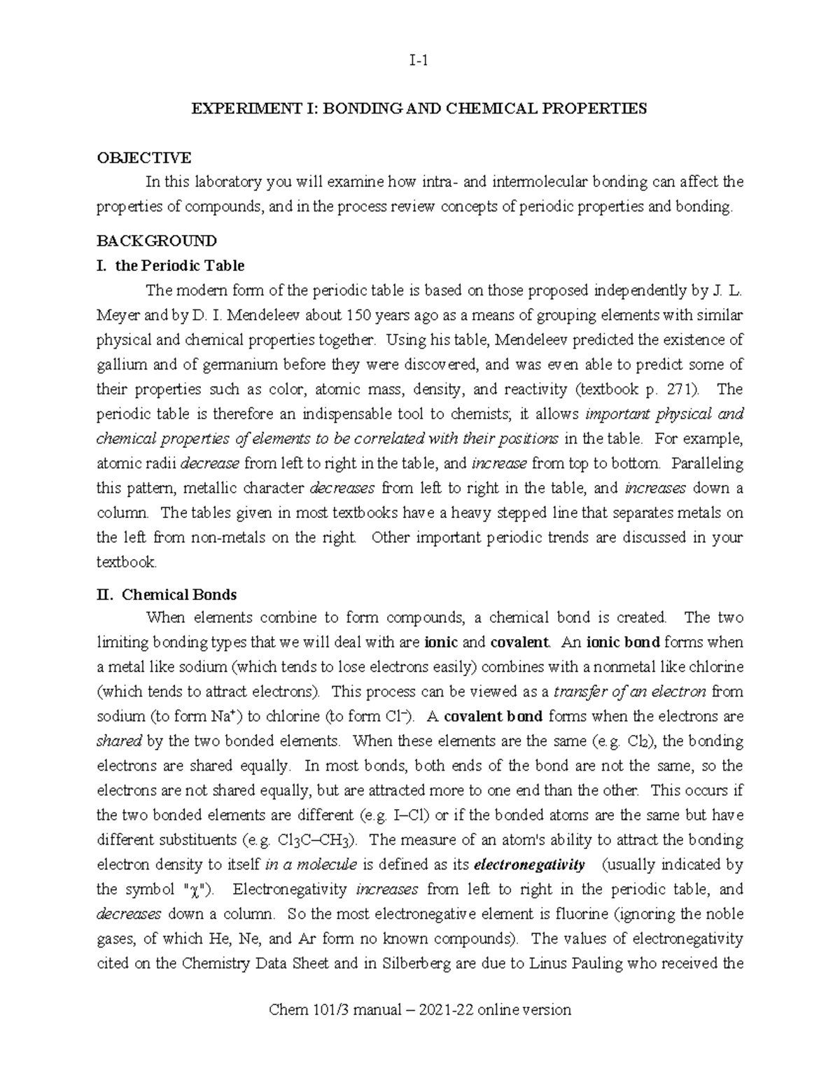 LAB I - POST LAB REPORT ON BONDING & CHEMICAL PROPERTIES - Studocu