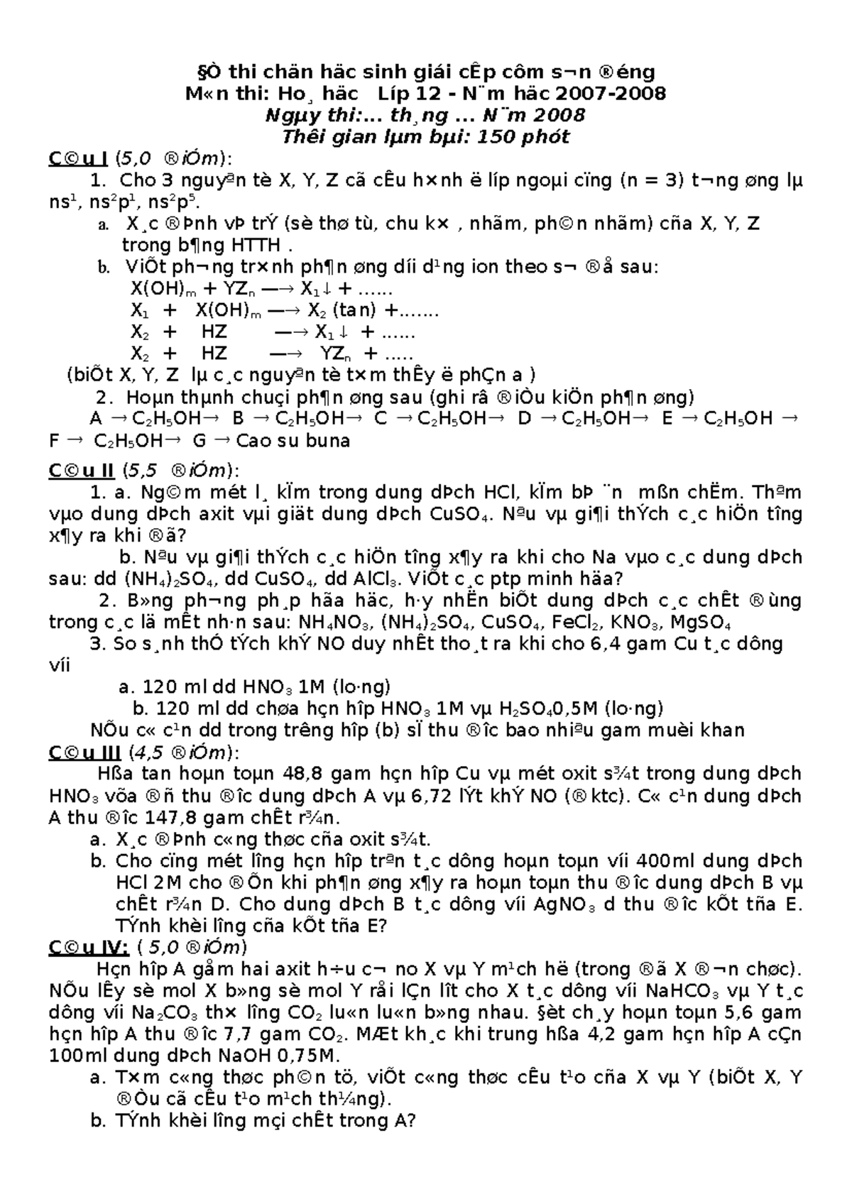 K12-2010: Đề Thi HSG Môn Hóa Lớp 12 - Bắc Giang - Studocu