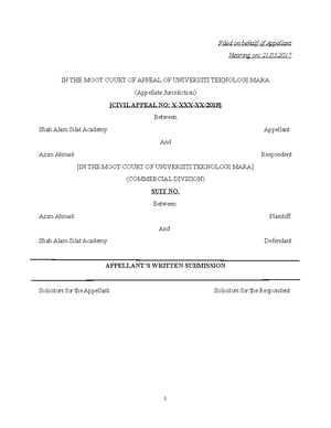 Moot Court Examples - Lecture notes - Moot Court Examples Sample Case ...