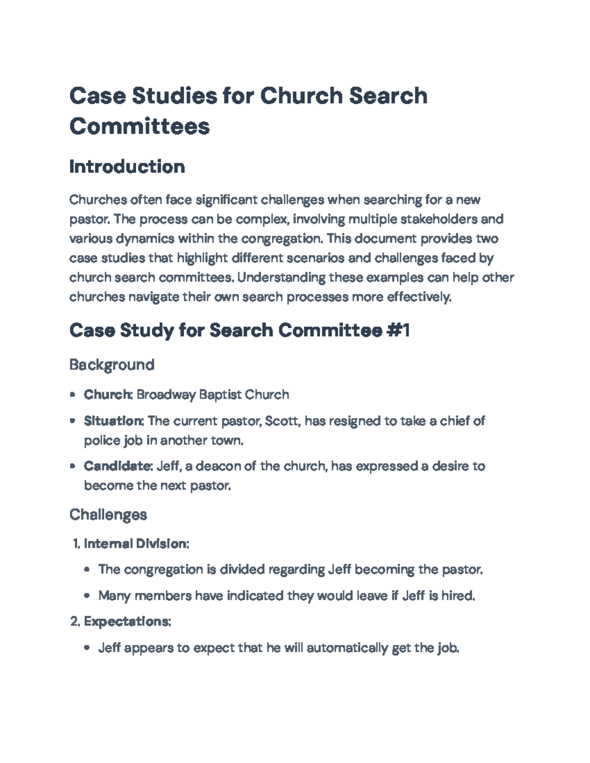 Case Studies on Church Search Committees: Challenges & Solutions - Case ...