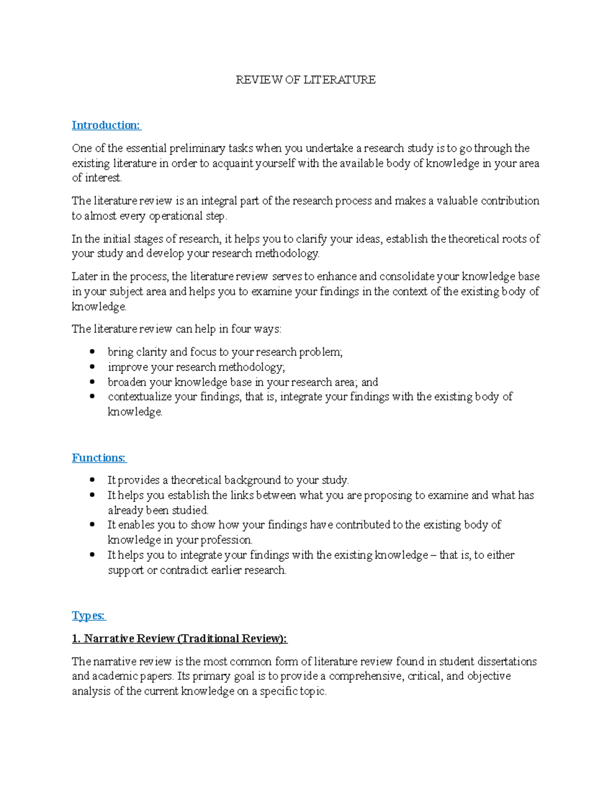 REVIEW OF LITERATURE: Understanding Research Methodologies and Types ...