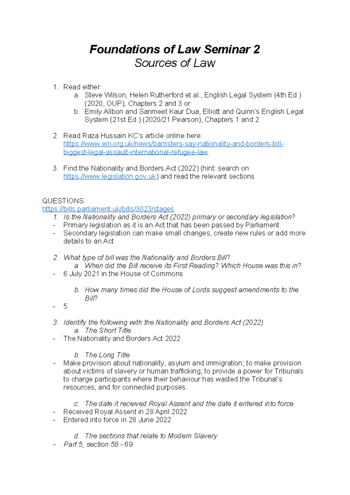 Foundations of Law Seminar 2: Analysis of the Nationality and Borders ...
