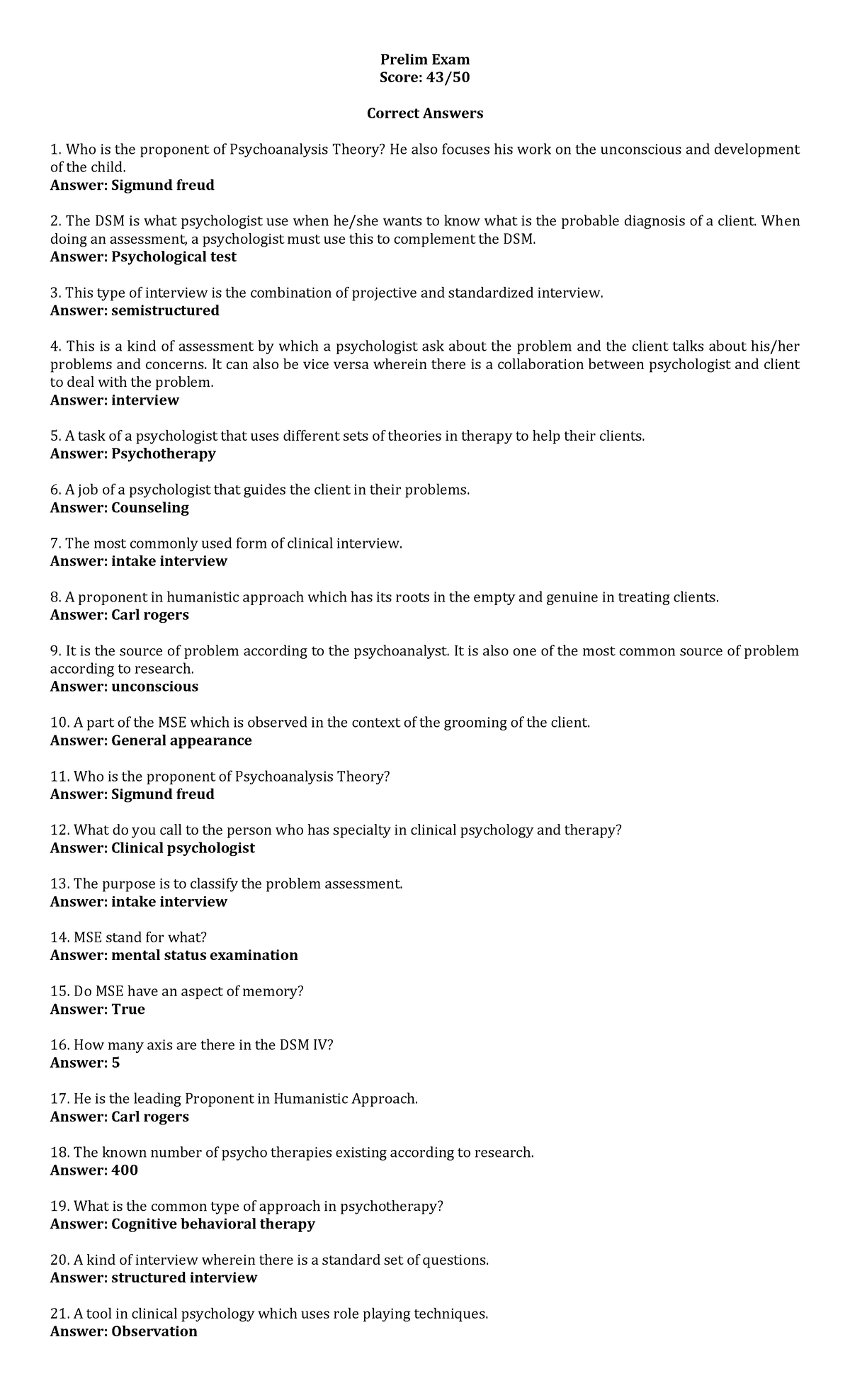 Prelim EXAM Clinical - exam - Introduction to Clinical Psychology - AMA ...