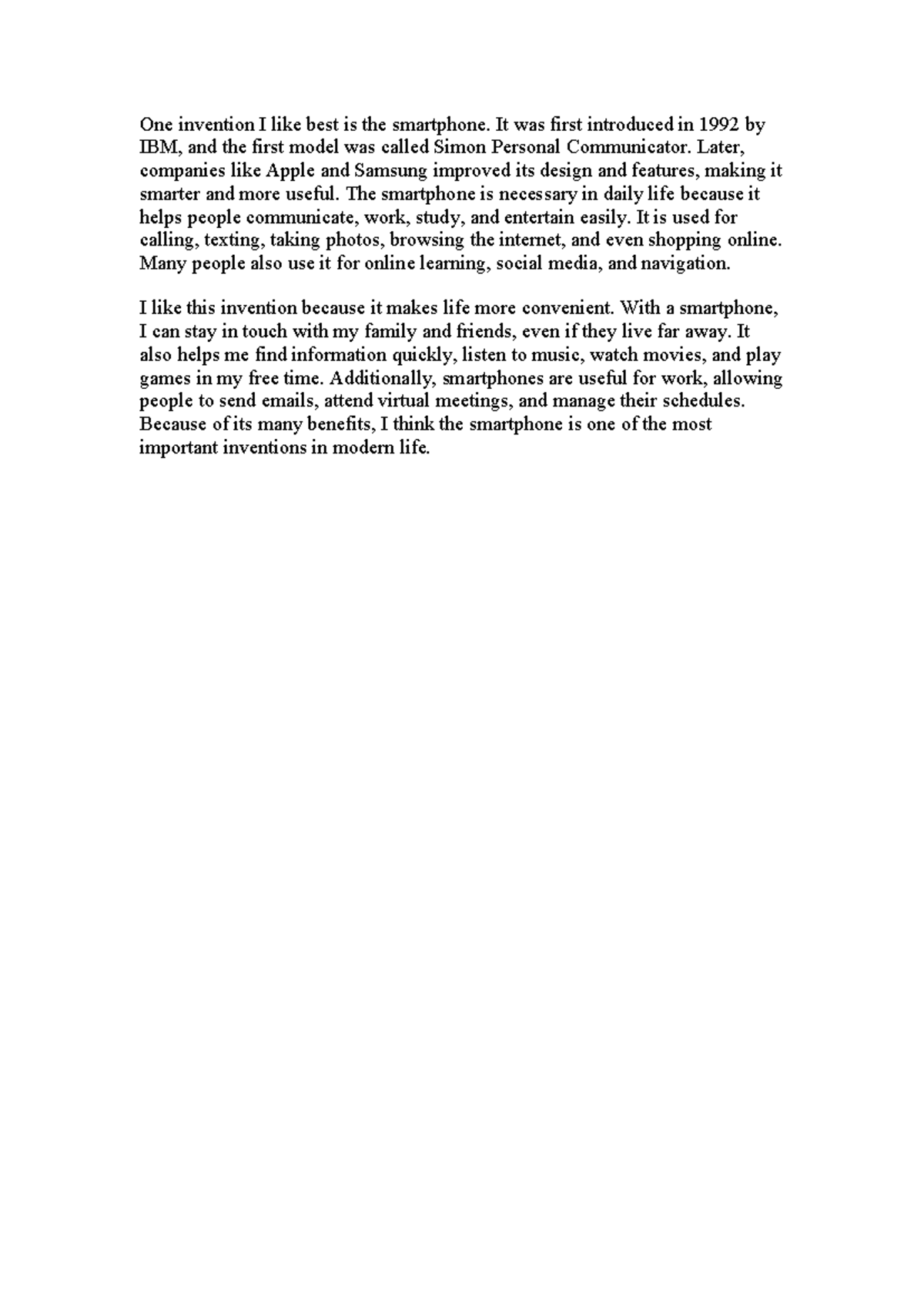222726 D162010 21 Essay on My Favorite Invention: The Smartphone - Studocu