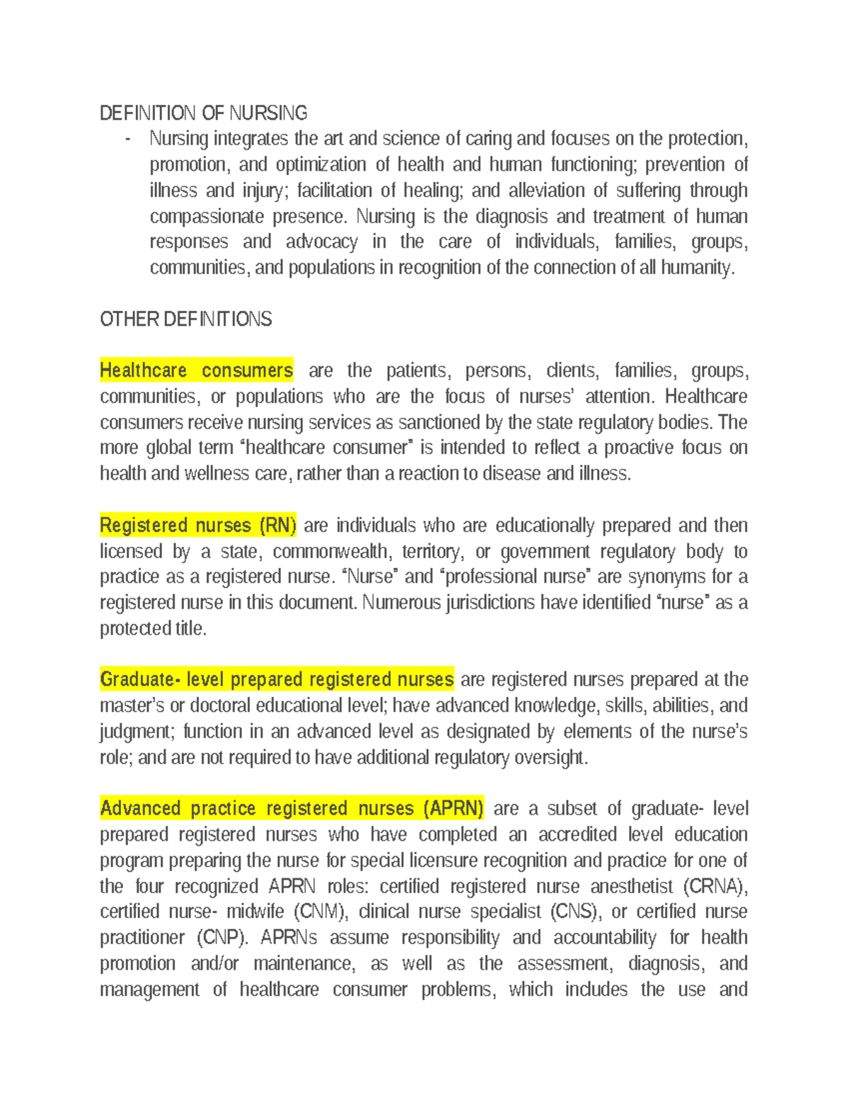 CA1 Nursing Process Overview and Key Concepts - CA1 - Studocu