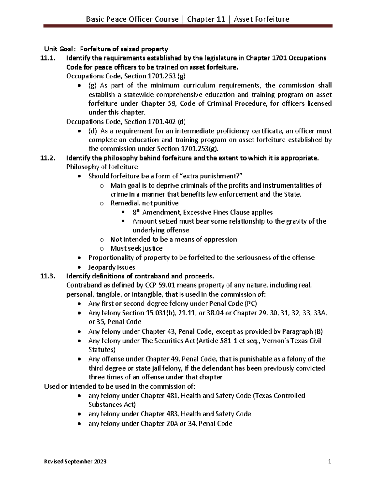 Basic Peace Officer Course: Chapter 11 - Asset Forfeiture Guidelines ...