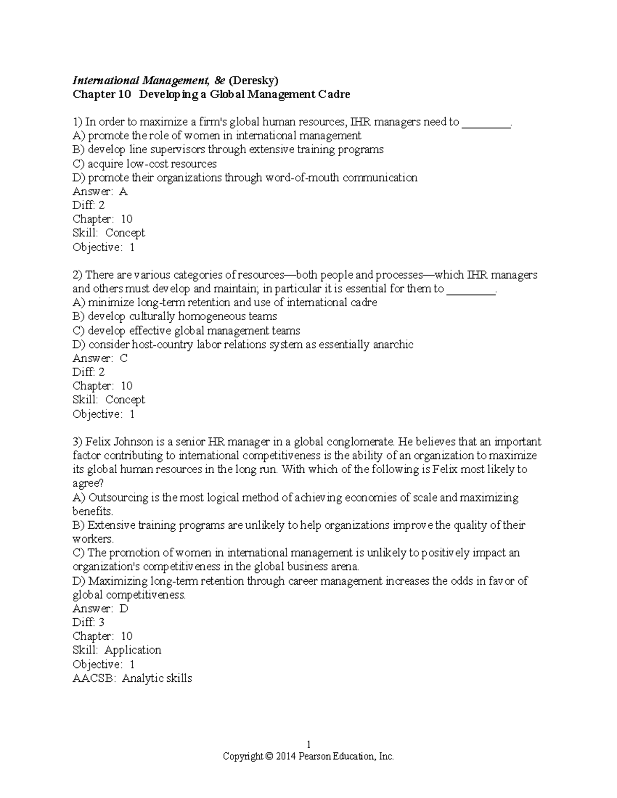 Chapter 10 Test Bank: Developing a Global Management Cadre in IM 8e ...