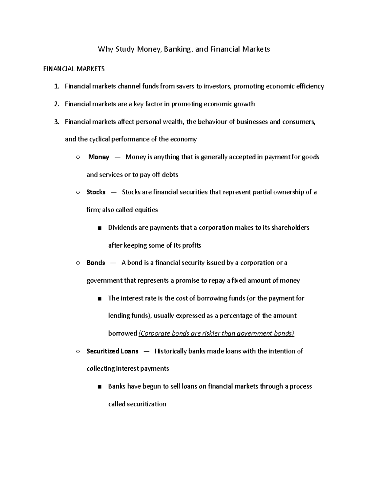 ECON 2I03 - Why Financial Markets and Money Matter in Economics - Studocu