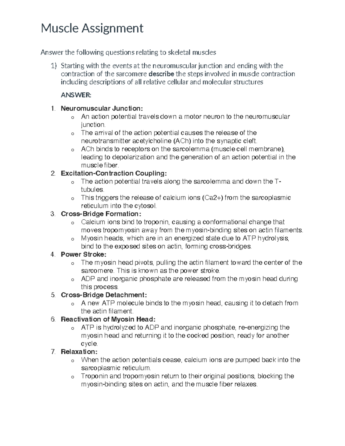 Muscle Assignment - Muscle Assignment Answer the following questions ...