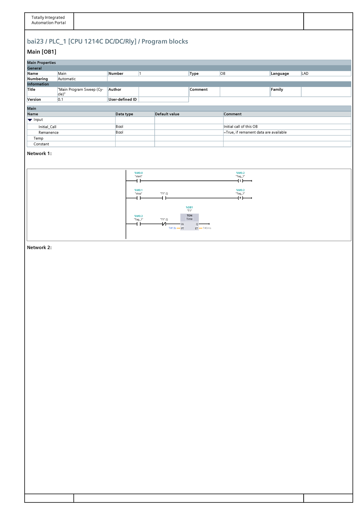 Bai23 - Totally Integrated Automation Portal PLC Program Overview - Studocu