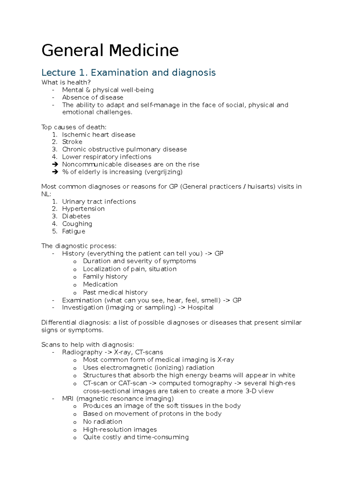 General Medicine Lecture 1: Health, Diagnosis, and Common Diseases ...