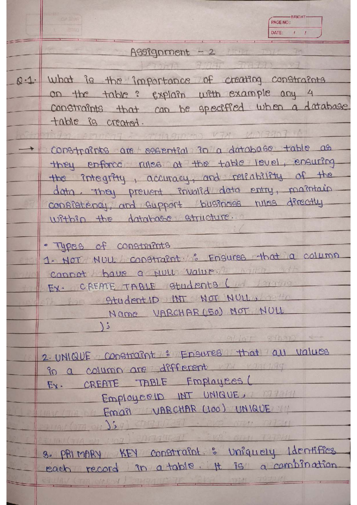 DBMS Assignment 2: Importance of Constraints in Database Tables - Studocu