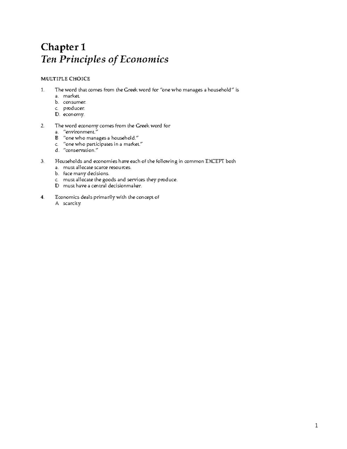 Chap1 - Test Bank: Ten Principles of Economics Questions - Studocu