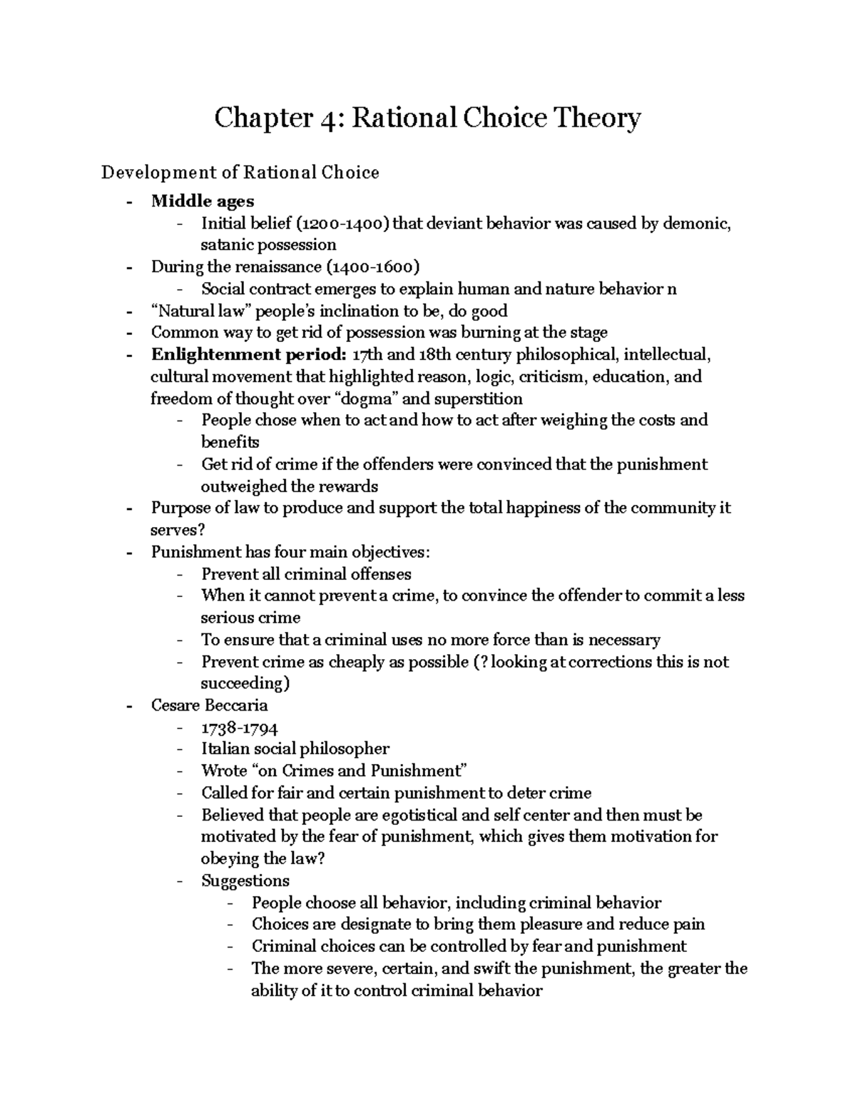 CJC 201 Chapter 4 - Rational Choice Theory in Criminology Notes - Studocu