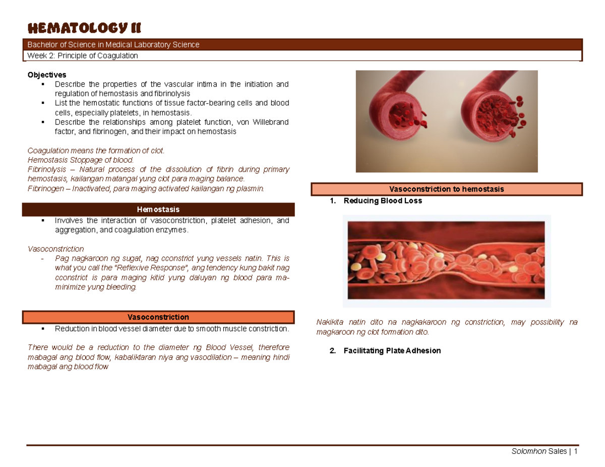 WEEK 2 - Principle OF Coagulation - HEMATOLOGY II Bachelor of Science ...