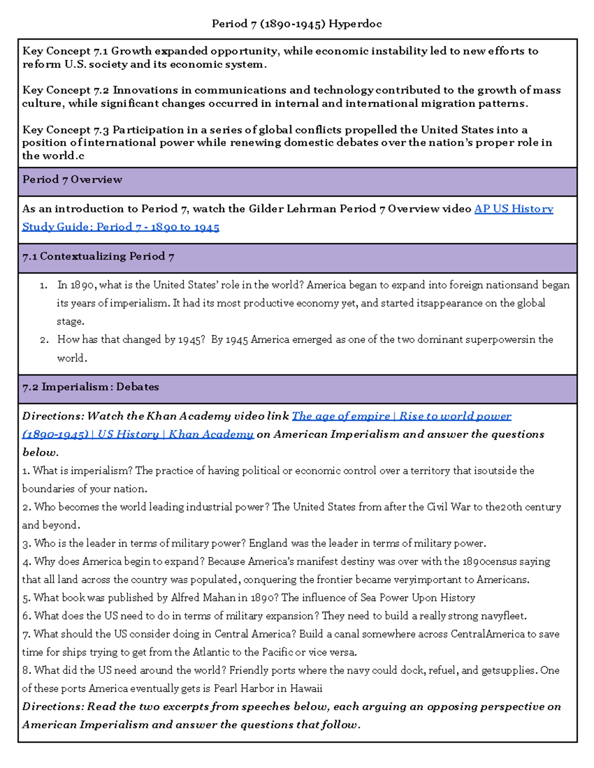 AP US History Study Guide: Period 7 (1890-1945) Overview and Key ...