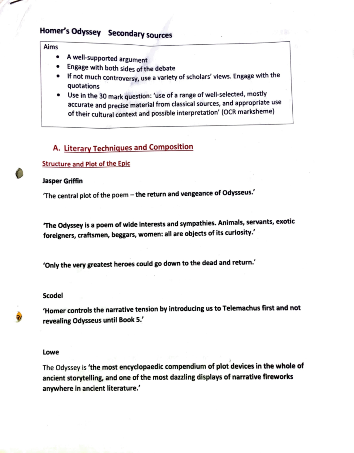 Homer's Odyssey: Key Scholar Quotations for Analysis (ENG 101) - Studocu