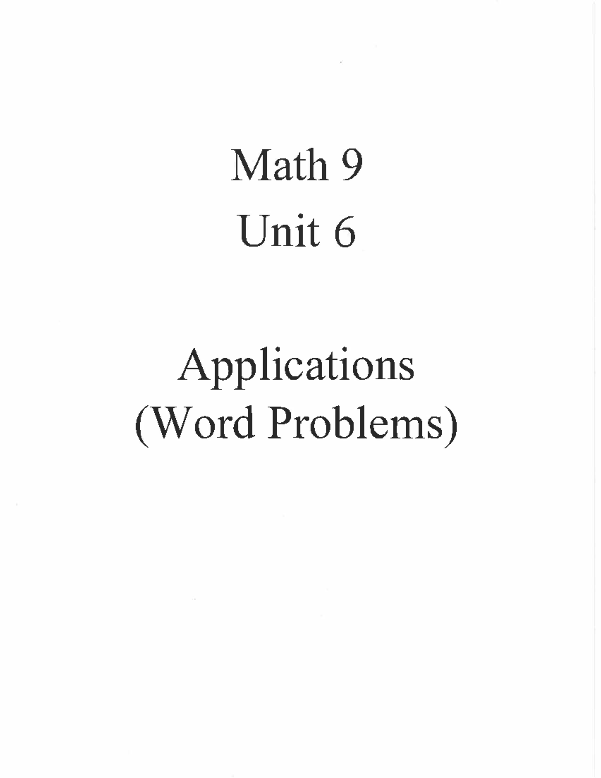 Math 9 Unit 6 Applications: Word Problems and Solutions - Studocu