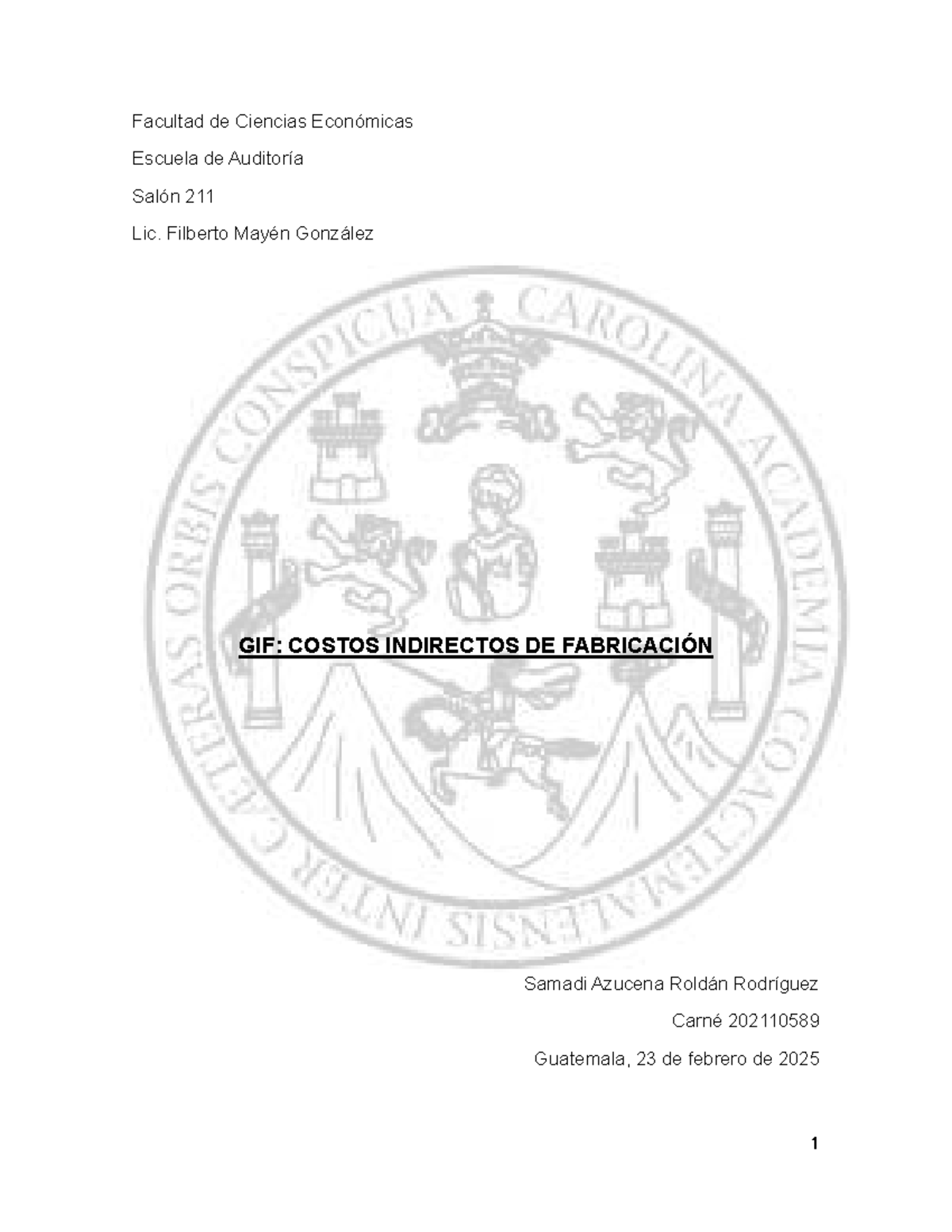 GIF: Análisis de Gastos Indirectos de Fabricación - Studocu