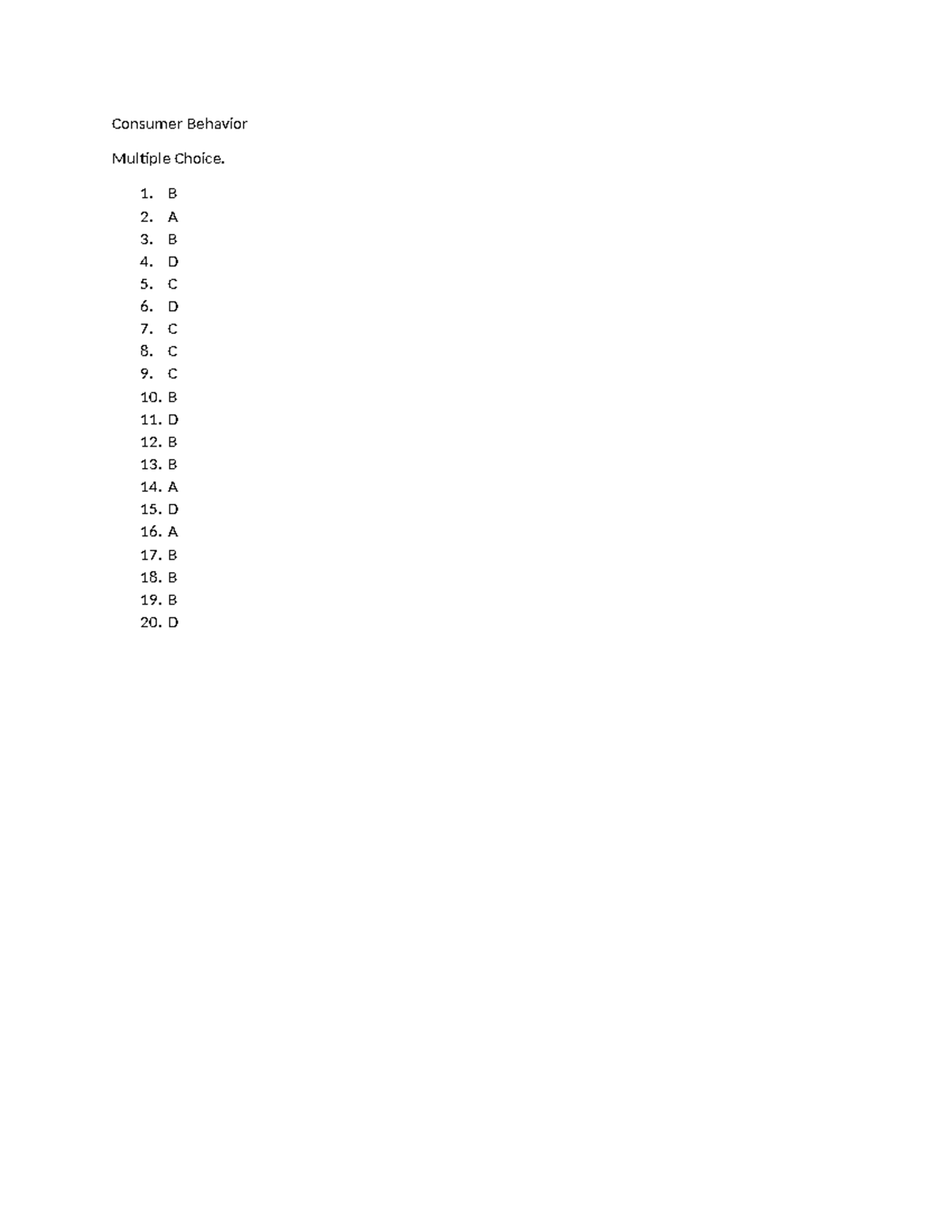 Consumer Behavior Answer Key - BS Accountancy - Consumer Behavior ...