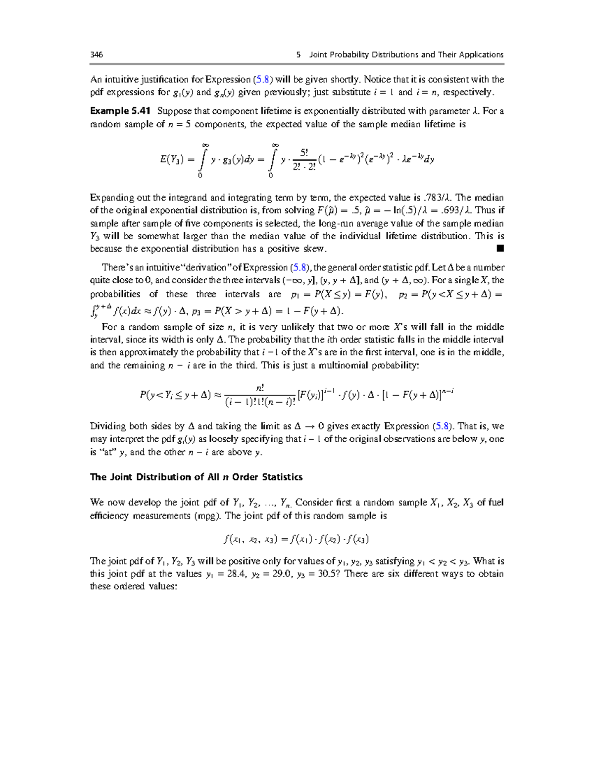 346 5 Joint Probability Distributions: Order Statistics and ...