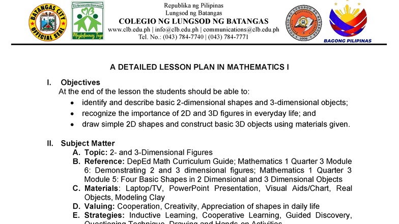 MATH-2D-3D- Lesson Plan: Exploring Shapes in Mathematics - Studocu
