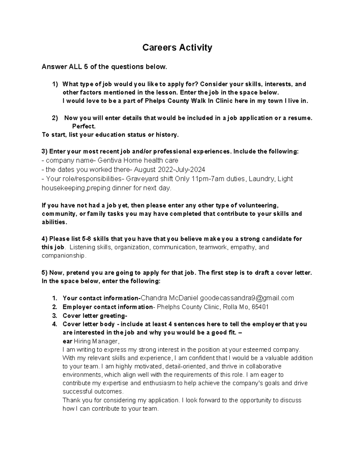 Careers Activity 1.5.1: Job Application & Cover Letter Guide - Studocu