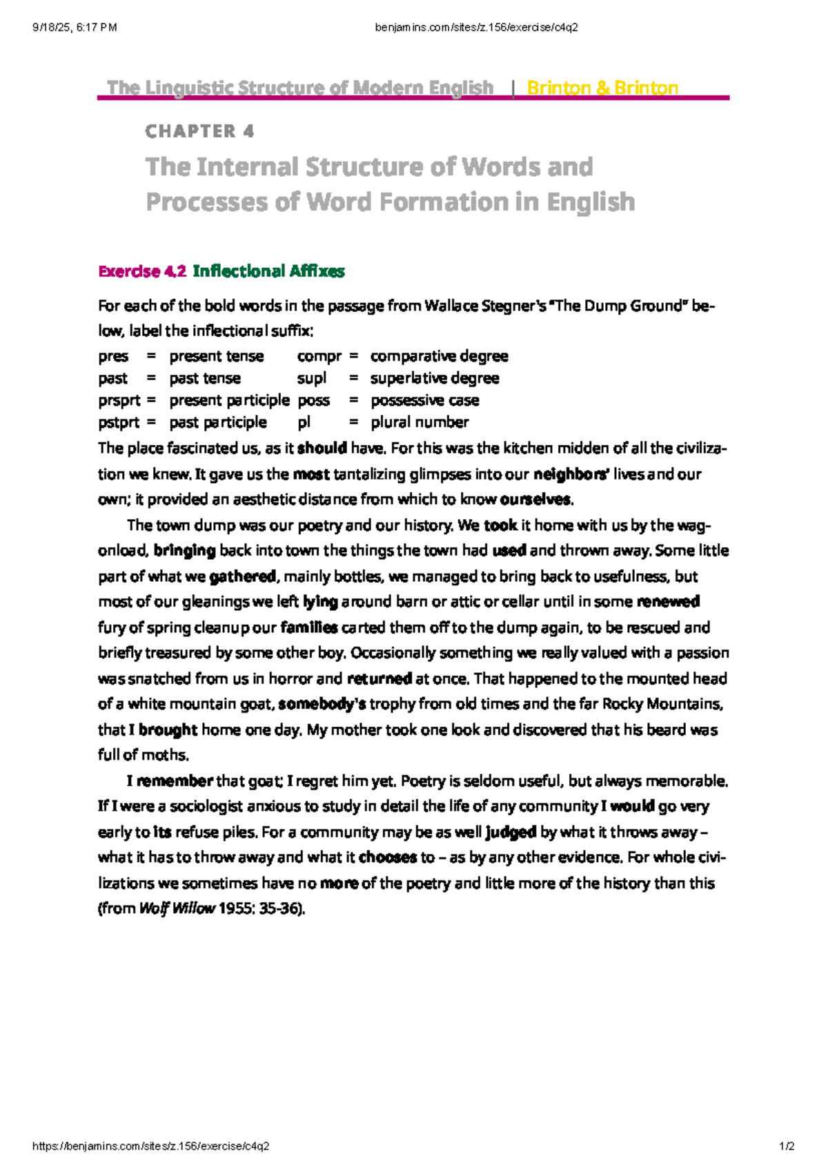 ENG 101: Chapter 4 - Inflectional Affixes Practice Exercise - Studocu