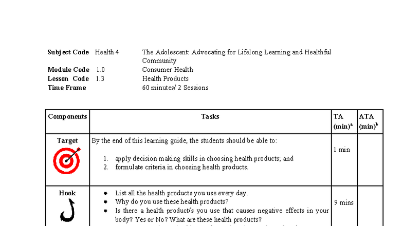 Health 4 Module 1.0 Lesson 1.3: Evaluating Health Products - Studocu