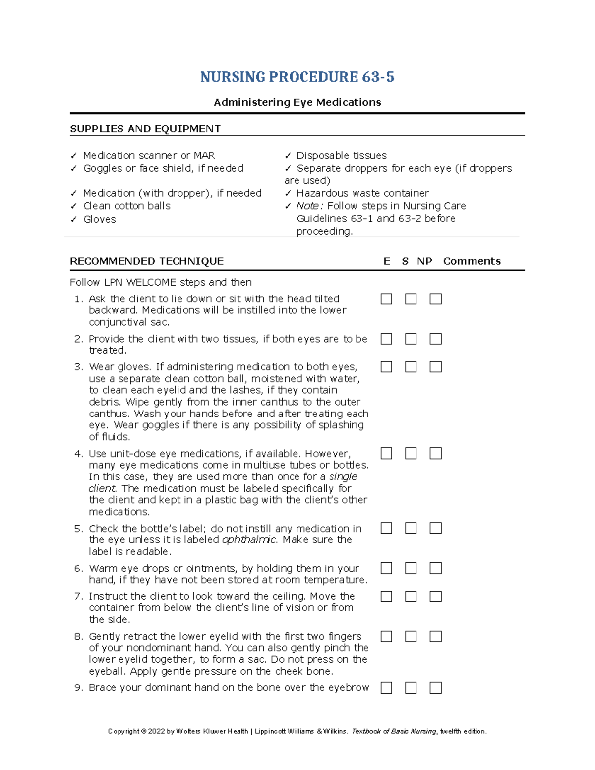 Nursing Procedure 63-5: Administering Eye Medications Guidelines - Studocu