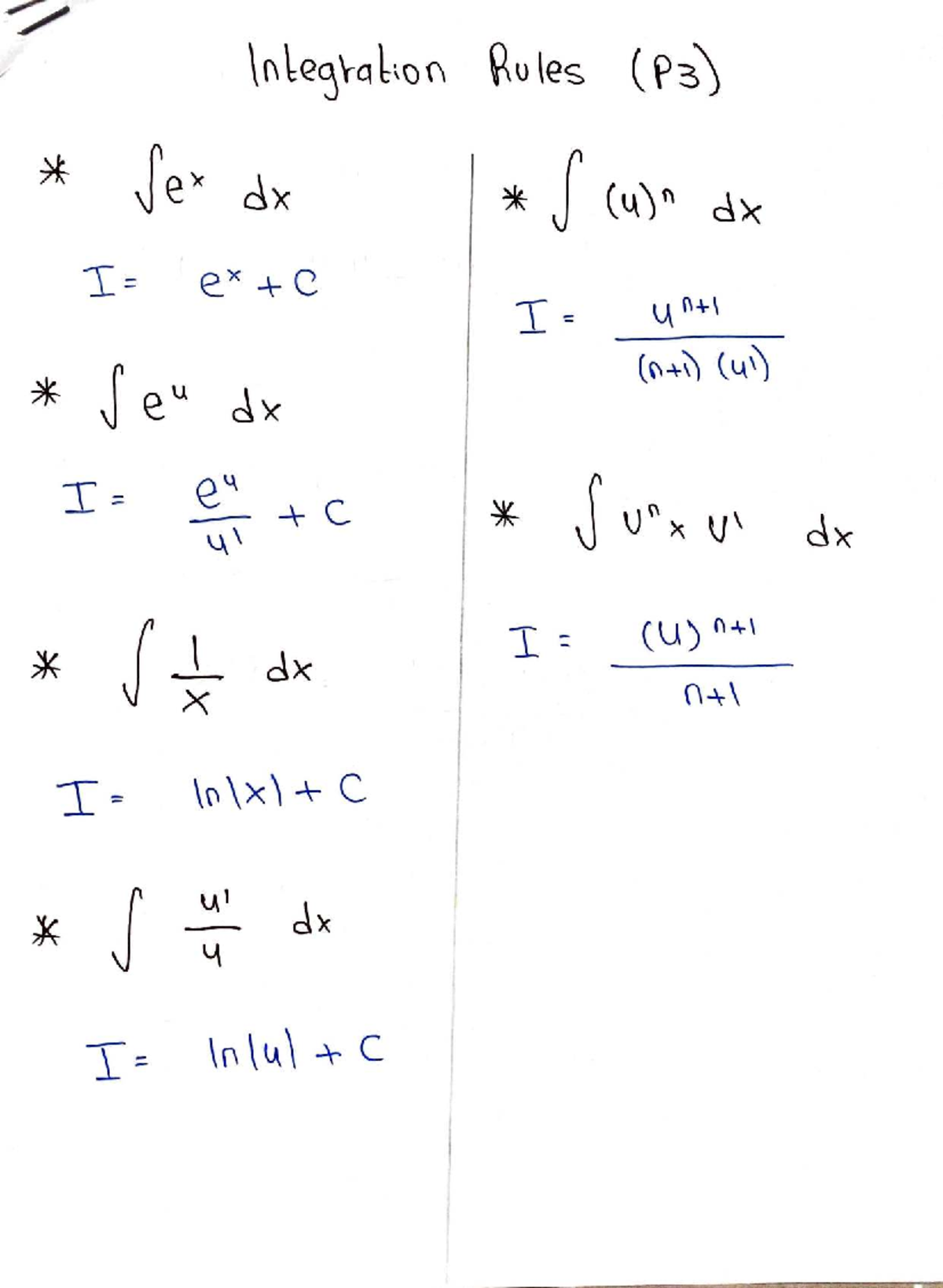 P3 Integration and Differentiation Rules: Comprehensive Guide - Studocu