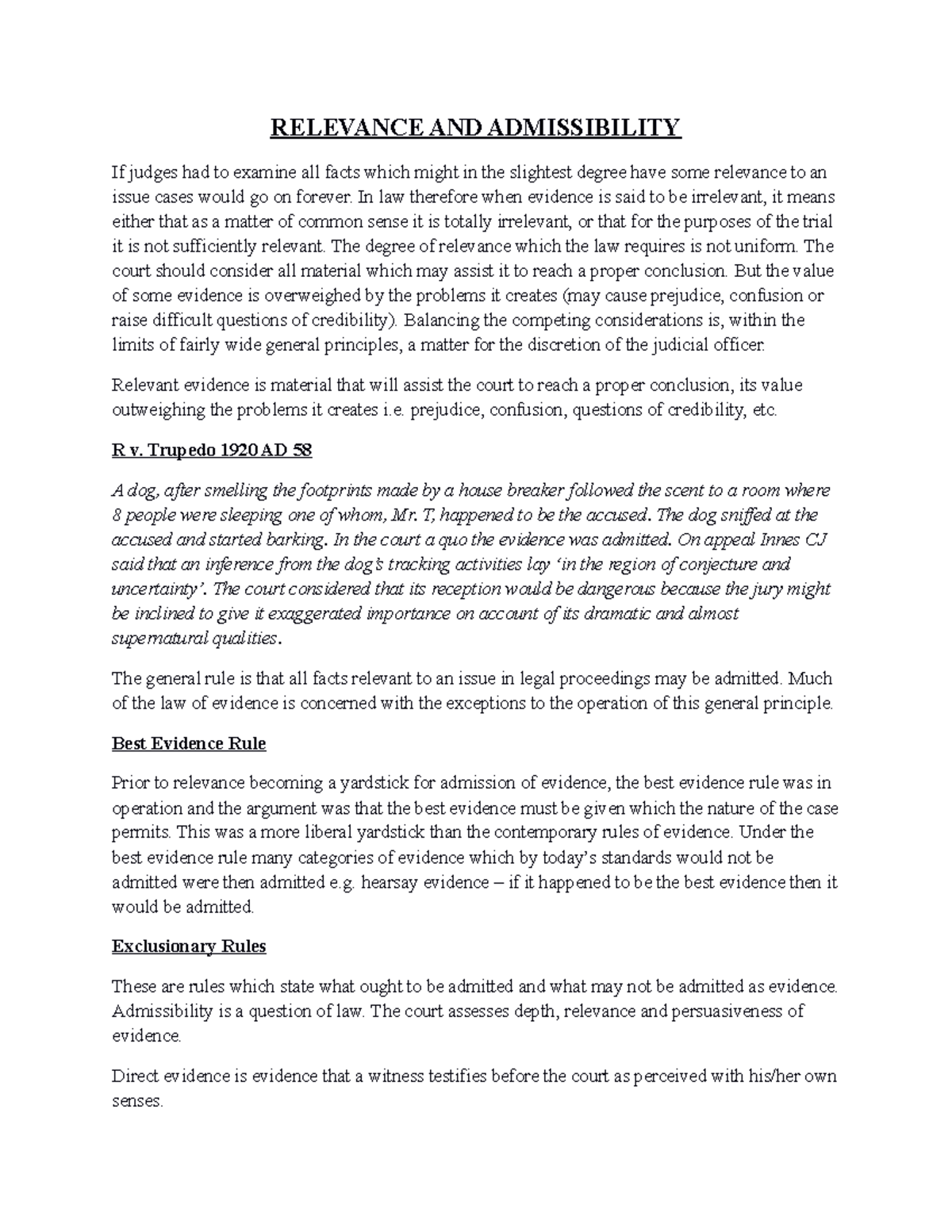 2. Relevance and Admissibility: Understanding Key Legal Concepts - Studocu