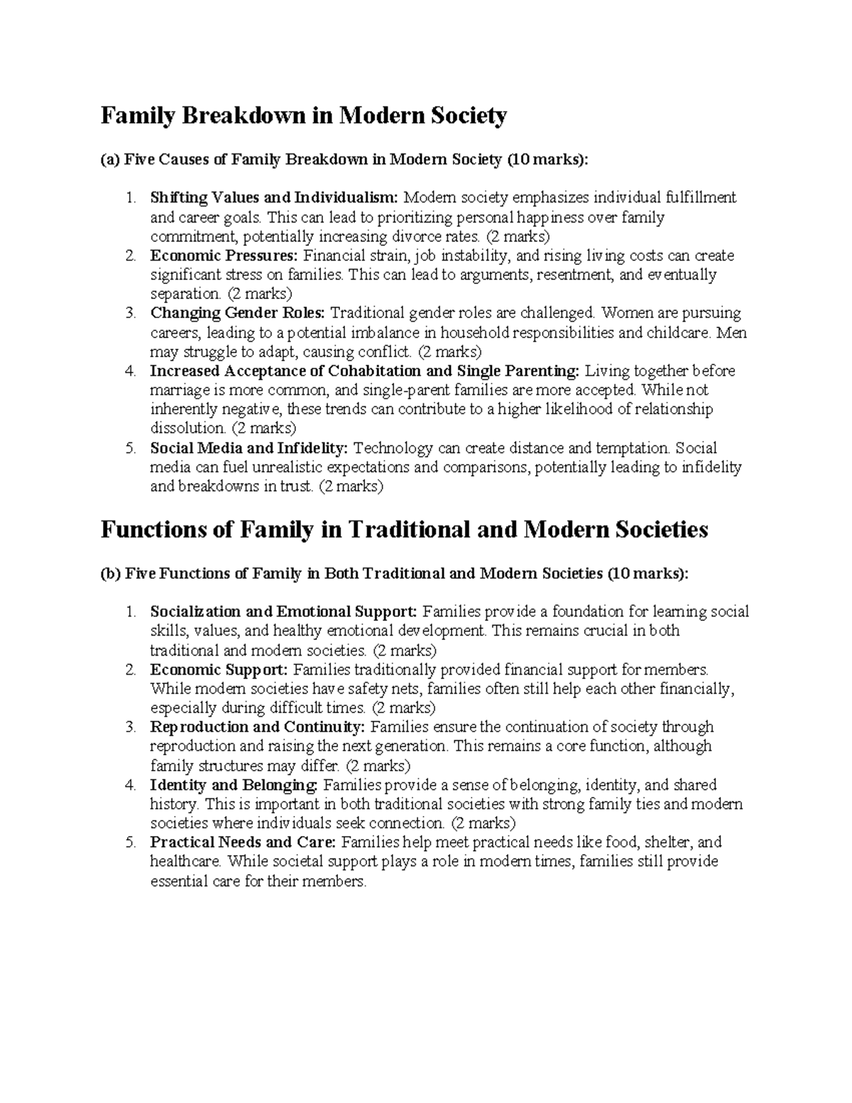 Family Breakdown in Modern Society: Causes & Functions Analysis - Studocu