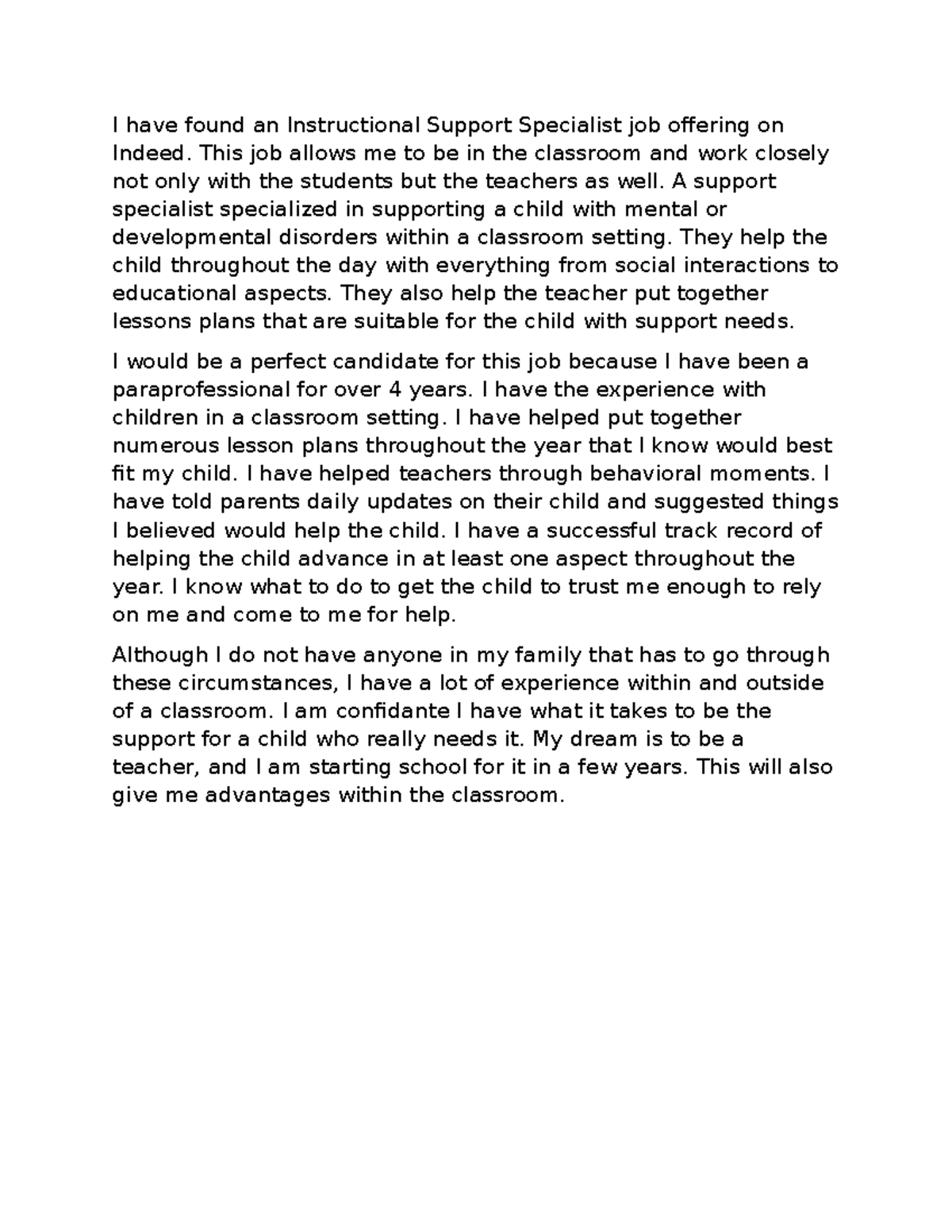 BUS496 Module 4 Discussion: Pursuing Instructional Support Specialist ...