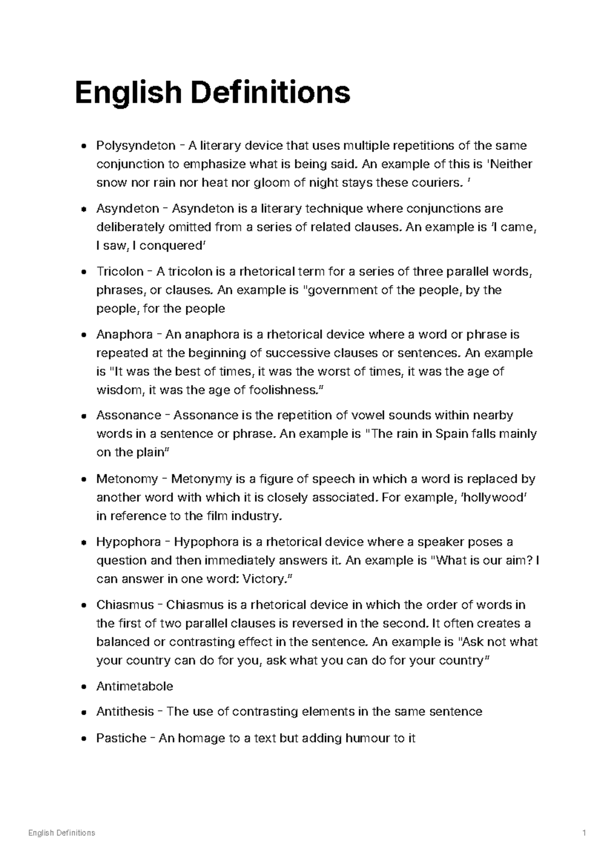 English Advanced Literary Techniques: Definitions & Examples - Studocu