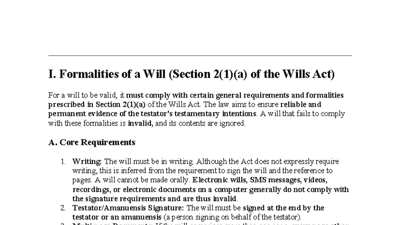 Unit 4 - Notes on Will Formalities Under the Wills Act - Studocu