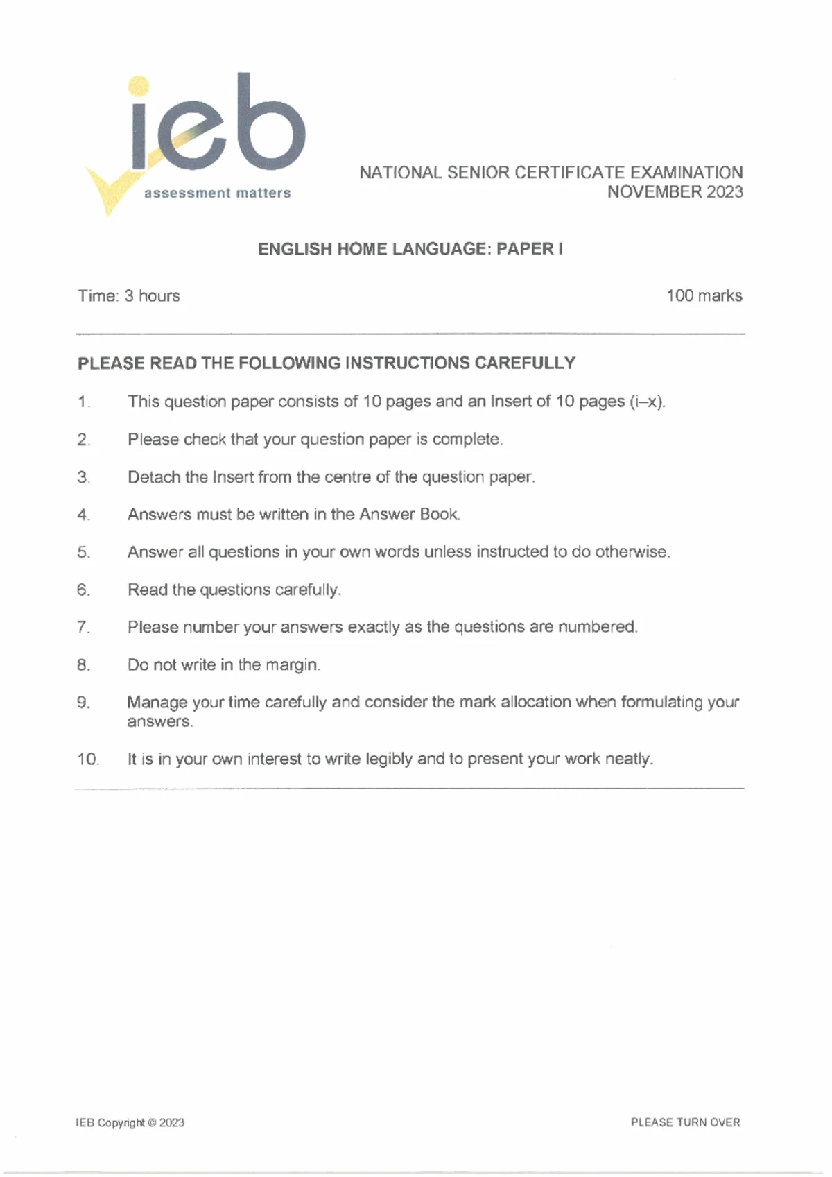 2023 IEB Paper I Study Guide and Key Insights - Studocu