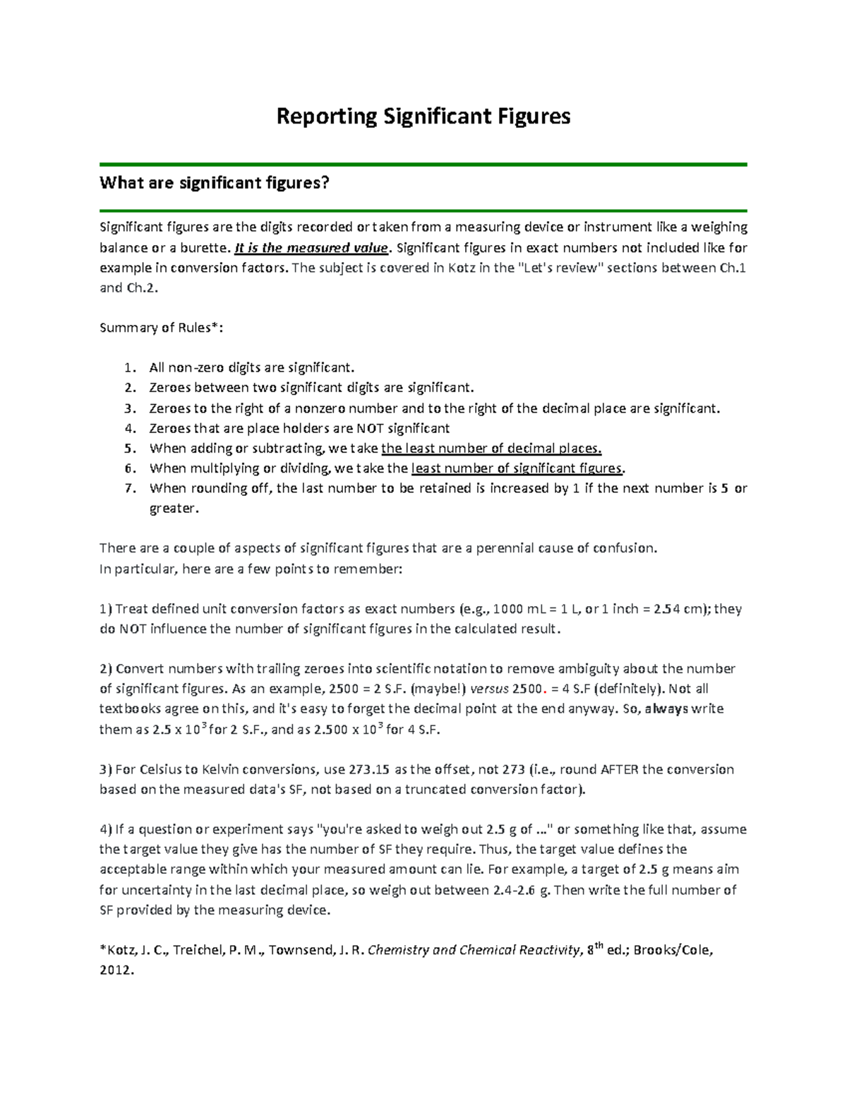 Reporting Significant Figures (Review) - Reporting Significant Figures ...