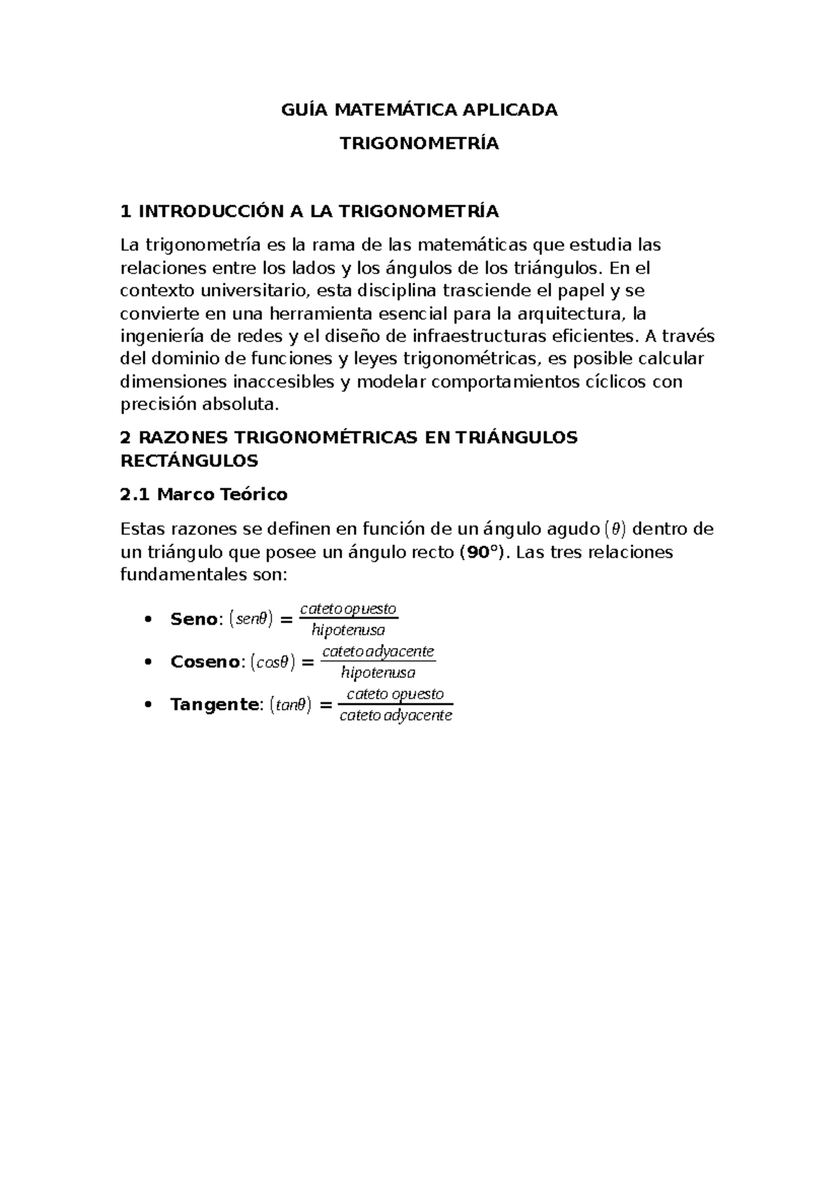 GUÍA MATEMÁTICA APLICADA: TRIGONOMETRÍA 1 - INTRODUCCIÓN Y APLICACIONES ...