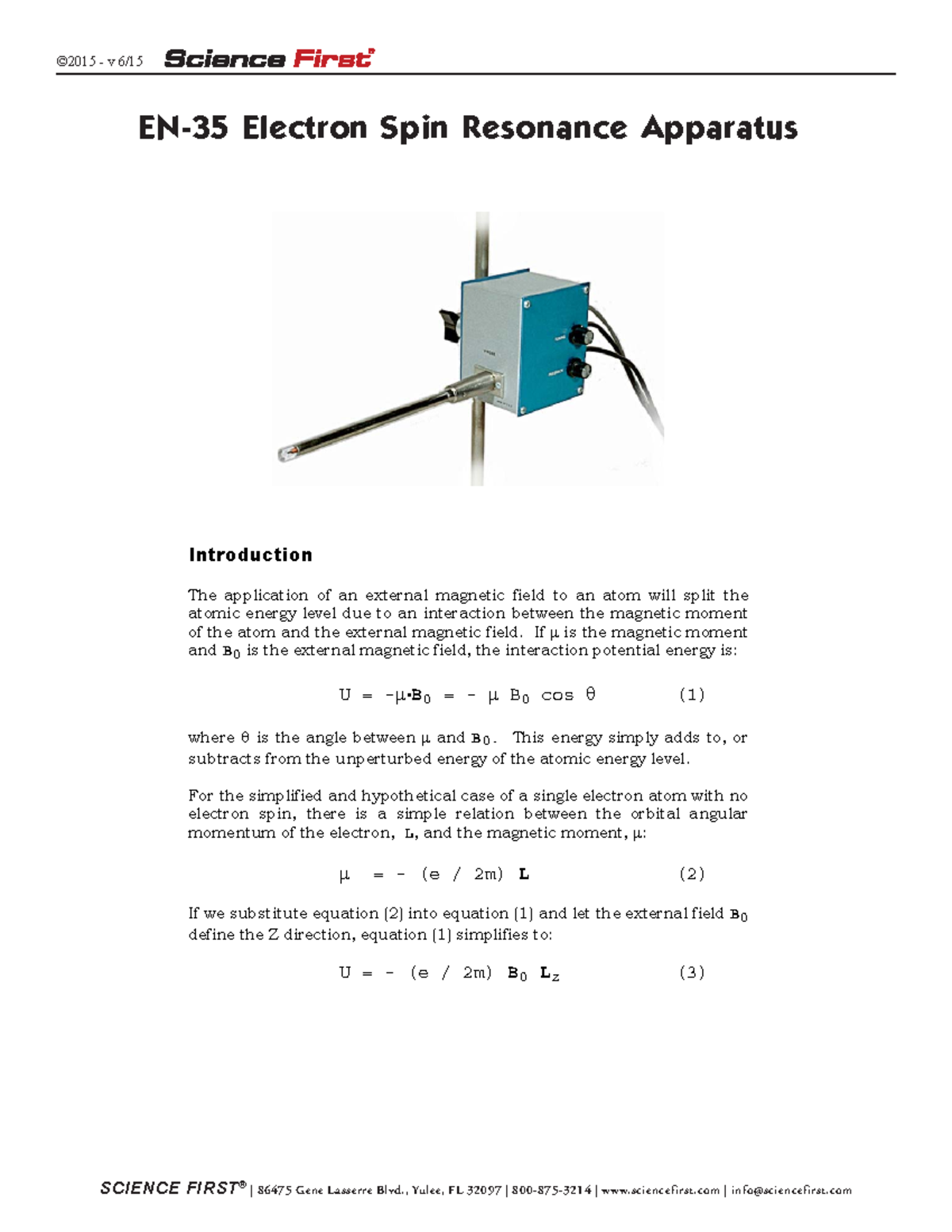 EN-35 Electron Spin Resonance Experiment Procedure and Setup Guide ...