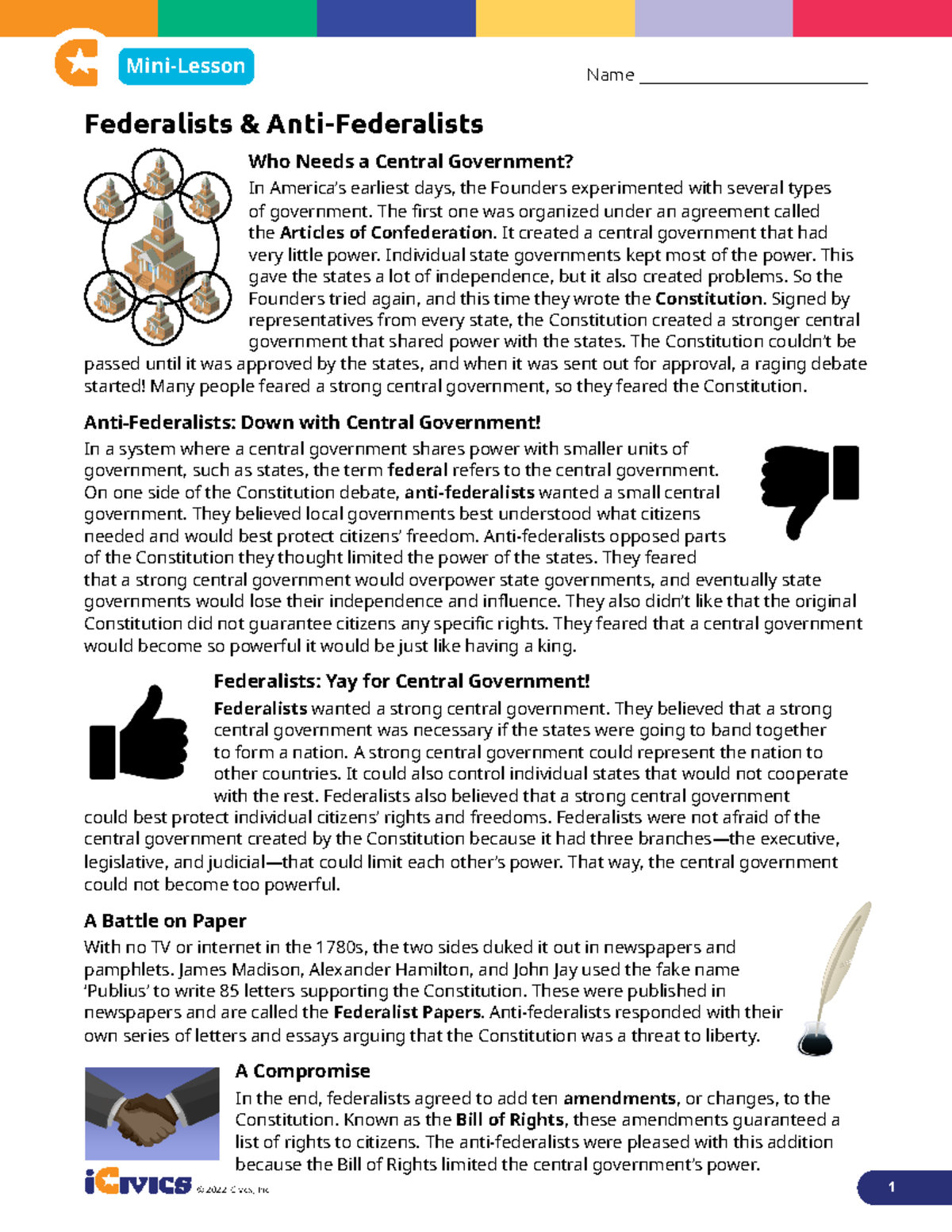 Federalists vs Anti-Federalists: Key Ideas & Debates - iCivics Docs ...