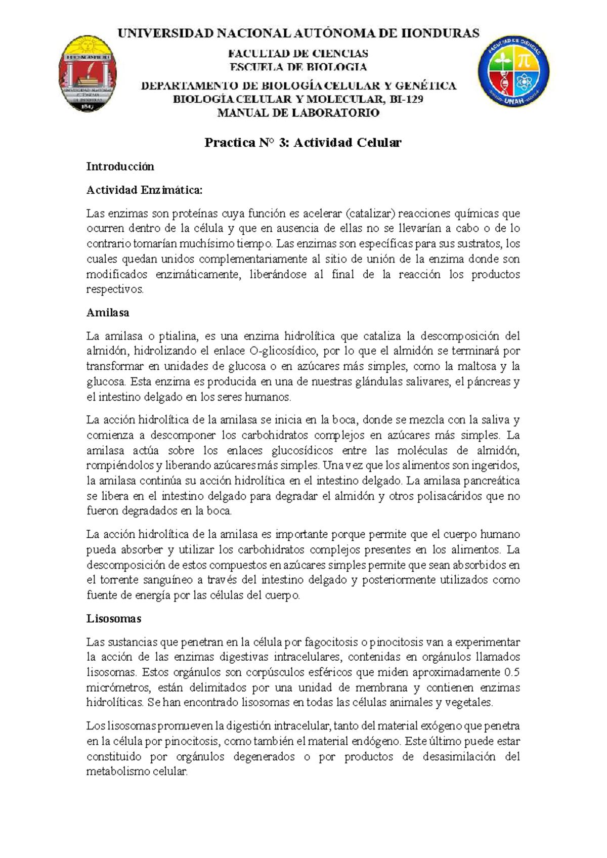 BI-129: Práctica 3 - Actividad Celular y Enzimática - Studocu