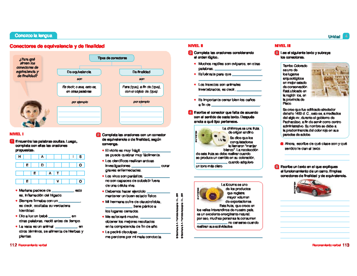Unidad 4: Conectores de Equivalencia y Finalidad - NIVEL II y III - Studocu